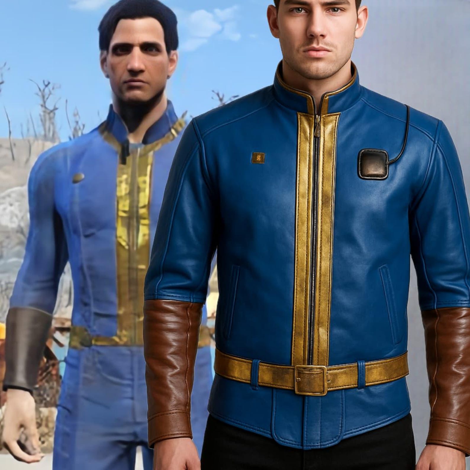 Fallout Vault 111 Distressed Blue Leather Jacket | Men’s Handmade Biker ...