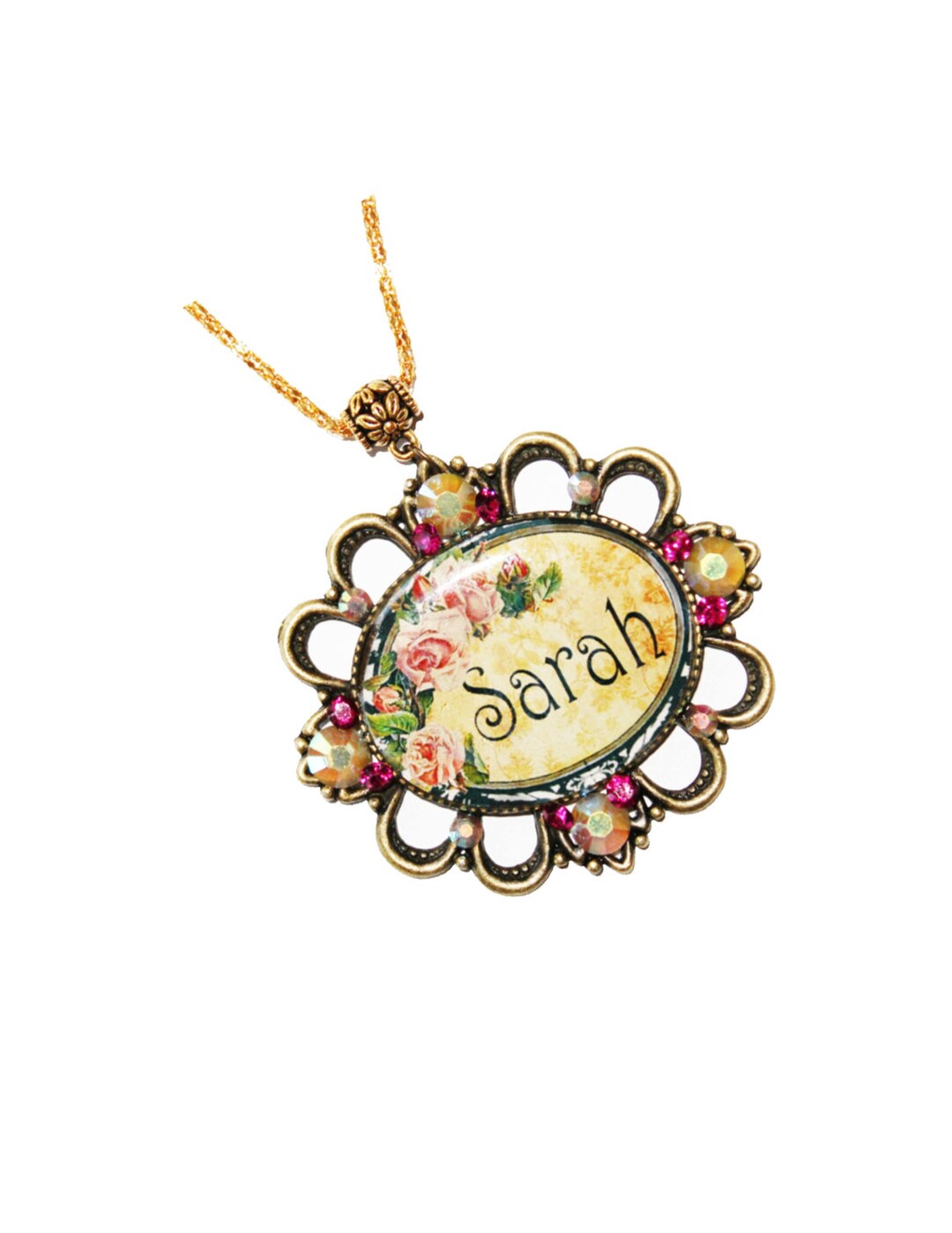 Personalized Cameo Name Necklace: Custom Floral Charm - Etsy
