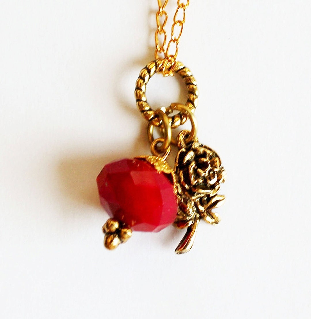 Charm Necklace, Rose Charm, Red Charm, Gold Necklace - Etsy