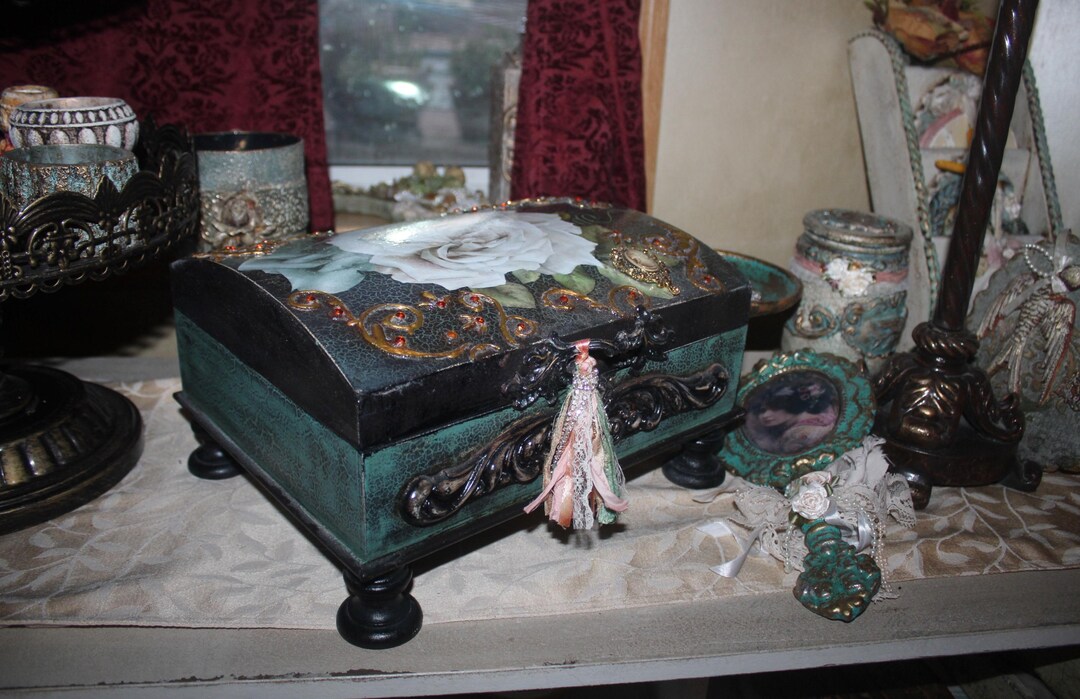 Large Jewelry Box, Large Vintage Style Jewelry Box, Jewelry Box, Ring ...
