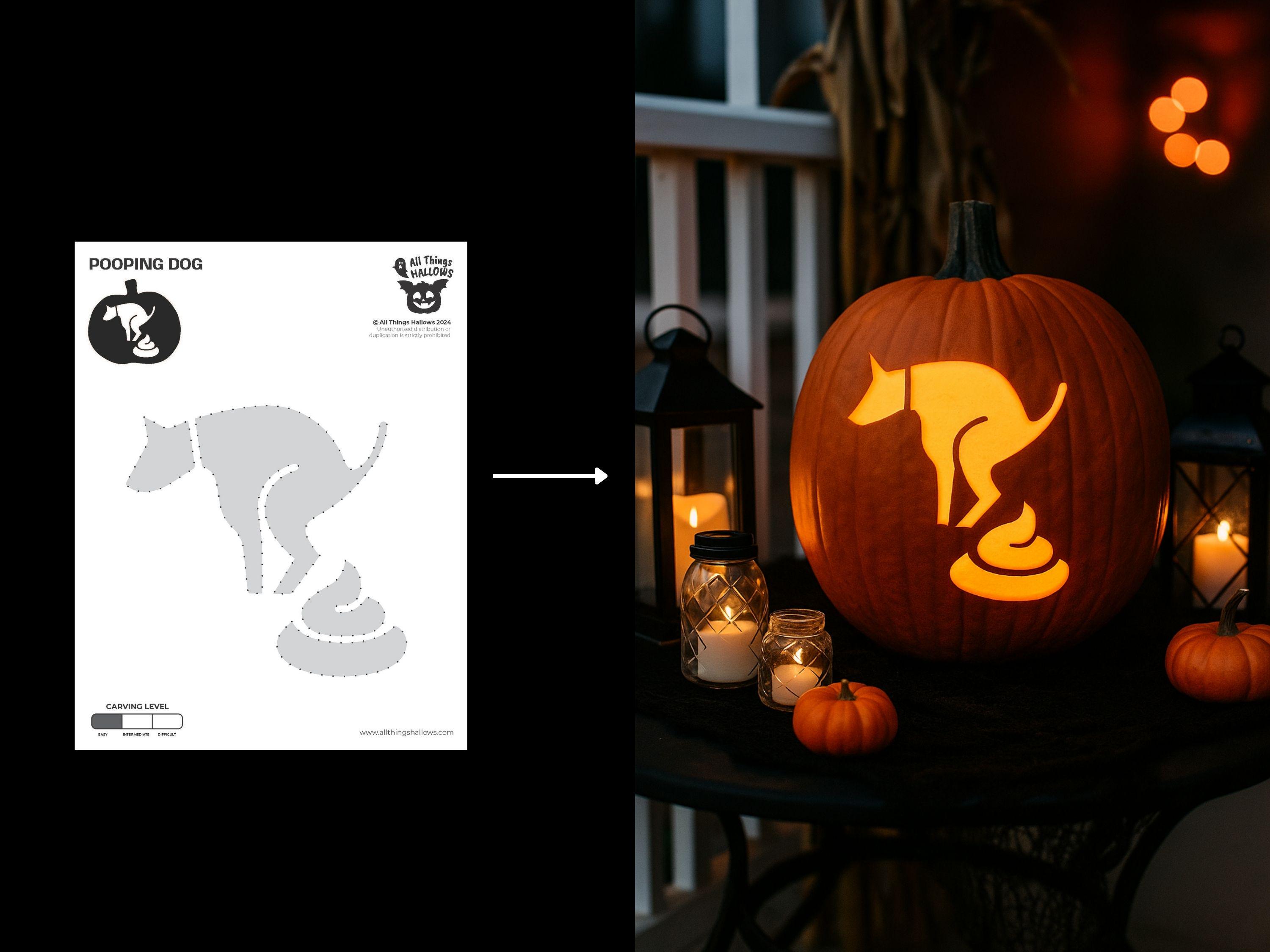 Pooping Dog Pumpkin Stencil: Funny Templates for Pet Dog Owners/lovers ...
