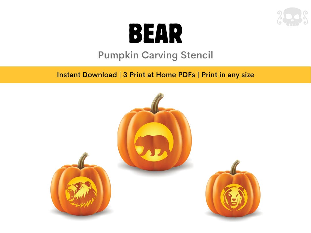 BEAR Pumpkin Stencil: Easy to Difficult Carving Pattern Templates ...