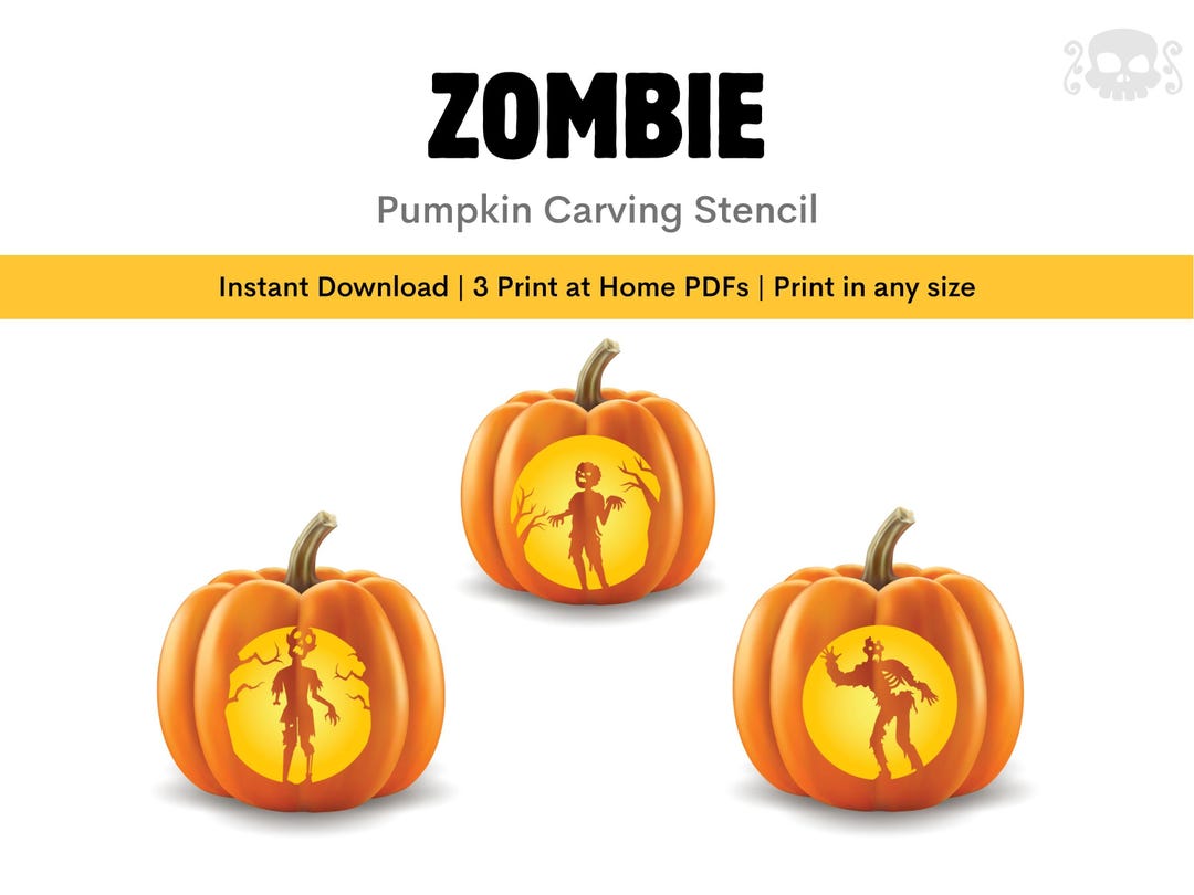 Zombie Pumpkin Stencil: Scary & Creepy Creatures Halloween Carving ...