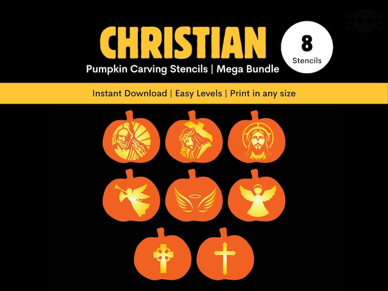 Christian Pumpkin Carving Stencil Bundle: 8 Printable Religious ...