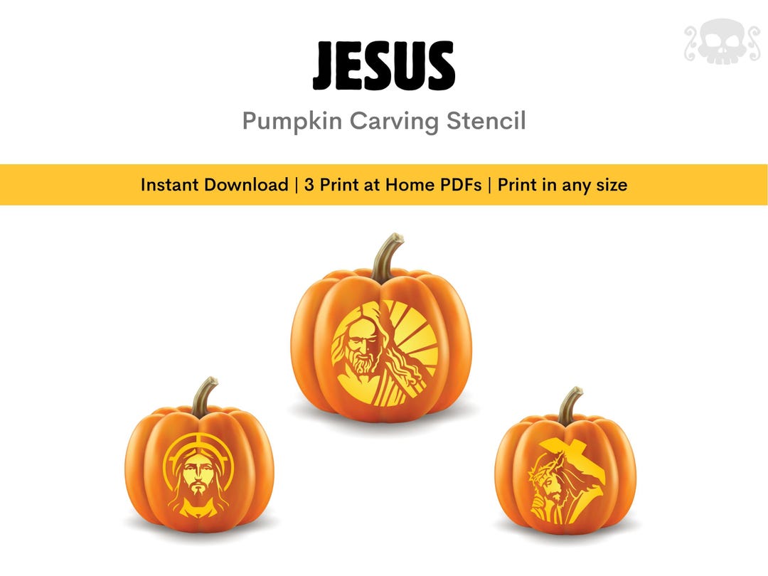 Jesus Pumpkin Stencil: Religious Halloween Carving Template Design ...