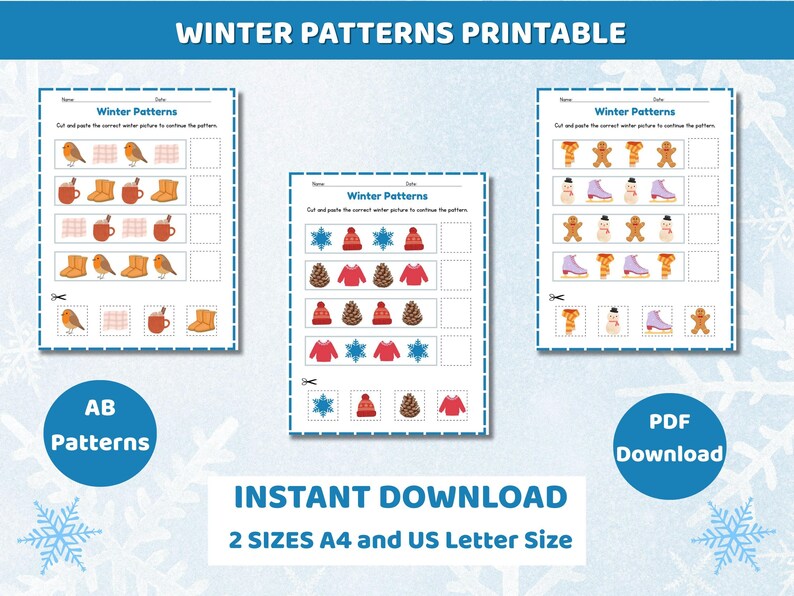 Winter Patterns Worksheet: Preschool Printable Activity, Digital ...