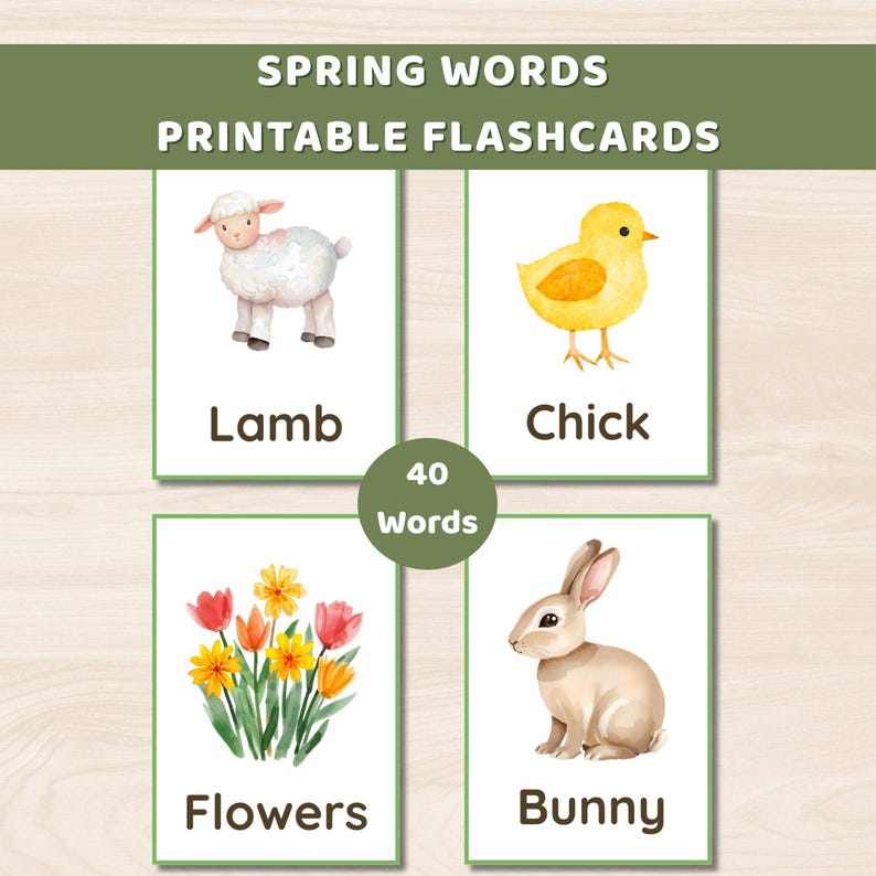 Spring Flashcards Printable, Preschool Kindergarten Primary Vocabulary ...