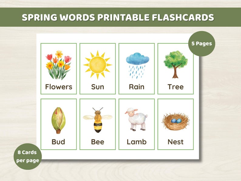 Spring Flashcards Printable, Preschool Kindergarten Primary Vocabulary ...