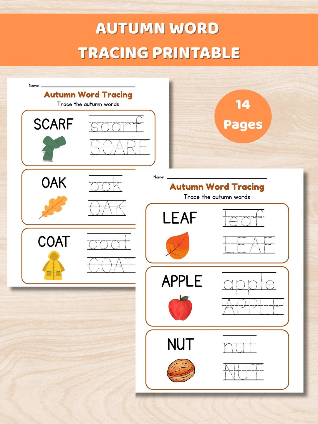 Autumn Word Tracing Printable, Kindergarten Handwriting Practice ...