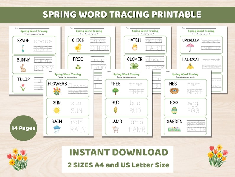 Spring Word Tracing Printable, Handwriting Practice Kindergarten ...