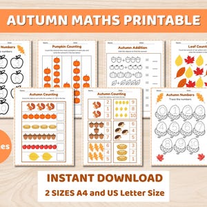 Autumn Math Worksheets, Preschool Counting, Addition, Number Tracing ...