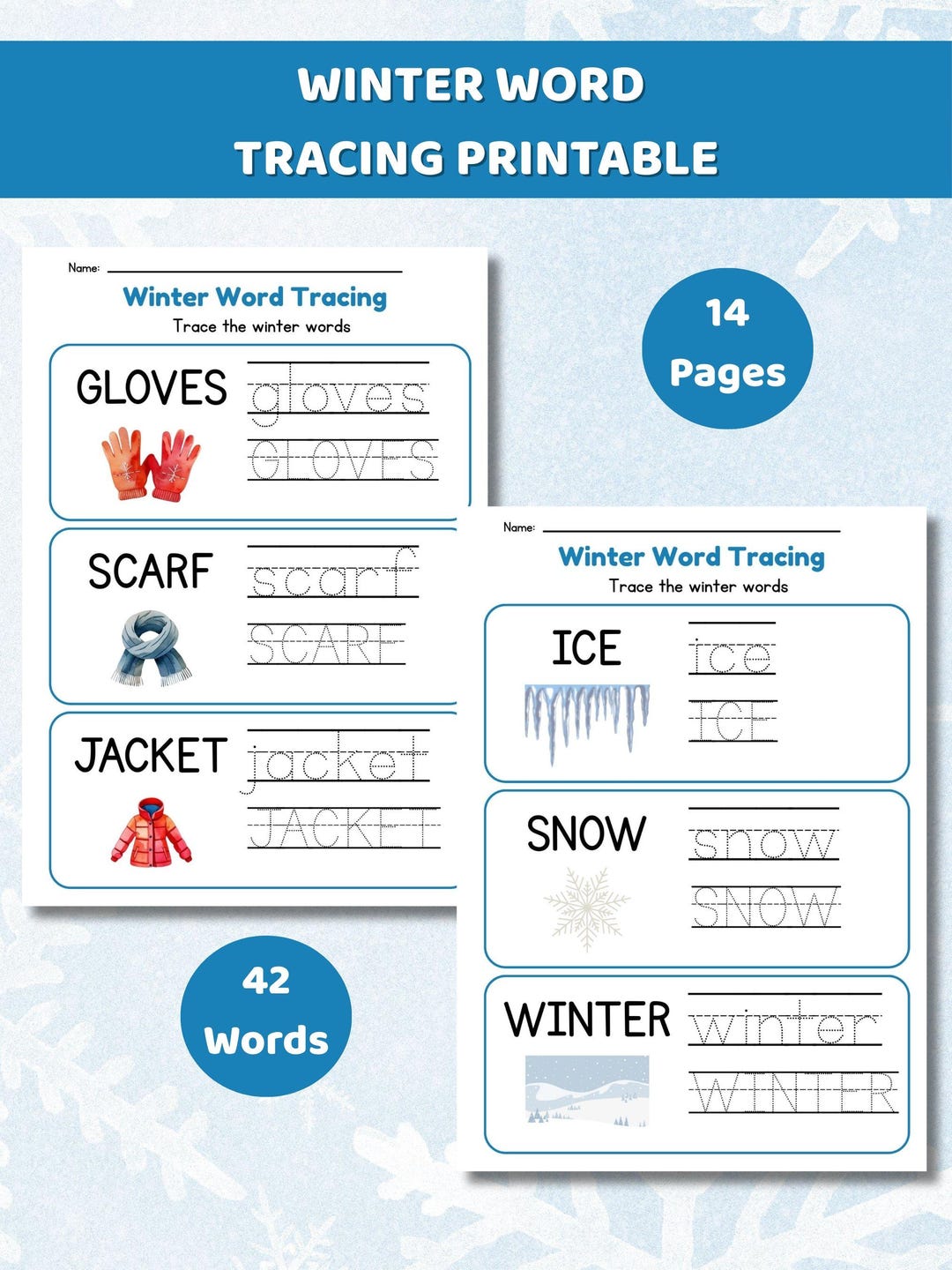 Winter Word Tracing Printable, Handwriting Practice for Kids, Digital ...