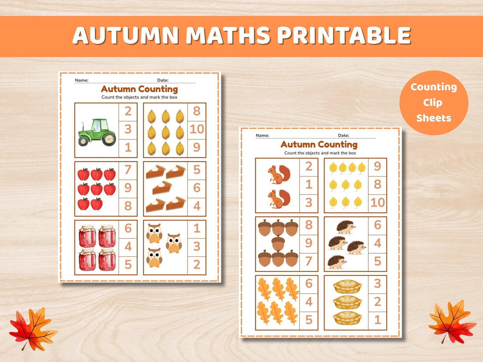 Autumn Math Worksheets, Preschool Counting, Addition, Number Tracing ...