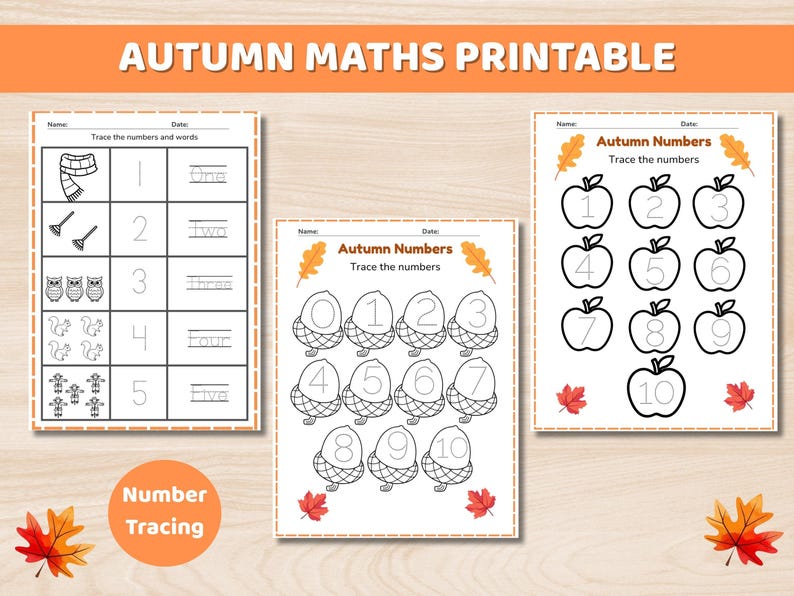 Autumn Math Worksheets, Preschool Counting, Addition, Number Tracing ...