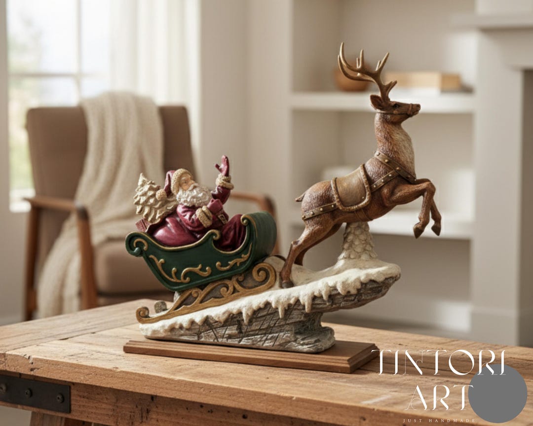 Handmade Santa Claus on Sleigh – Detailed Hand Painted Christmas ...