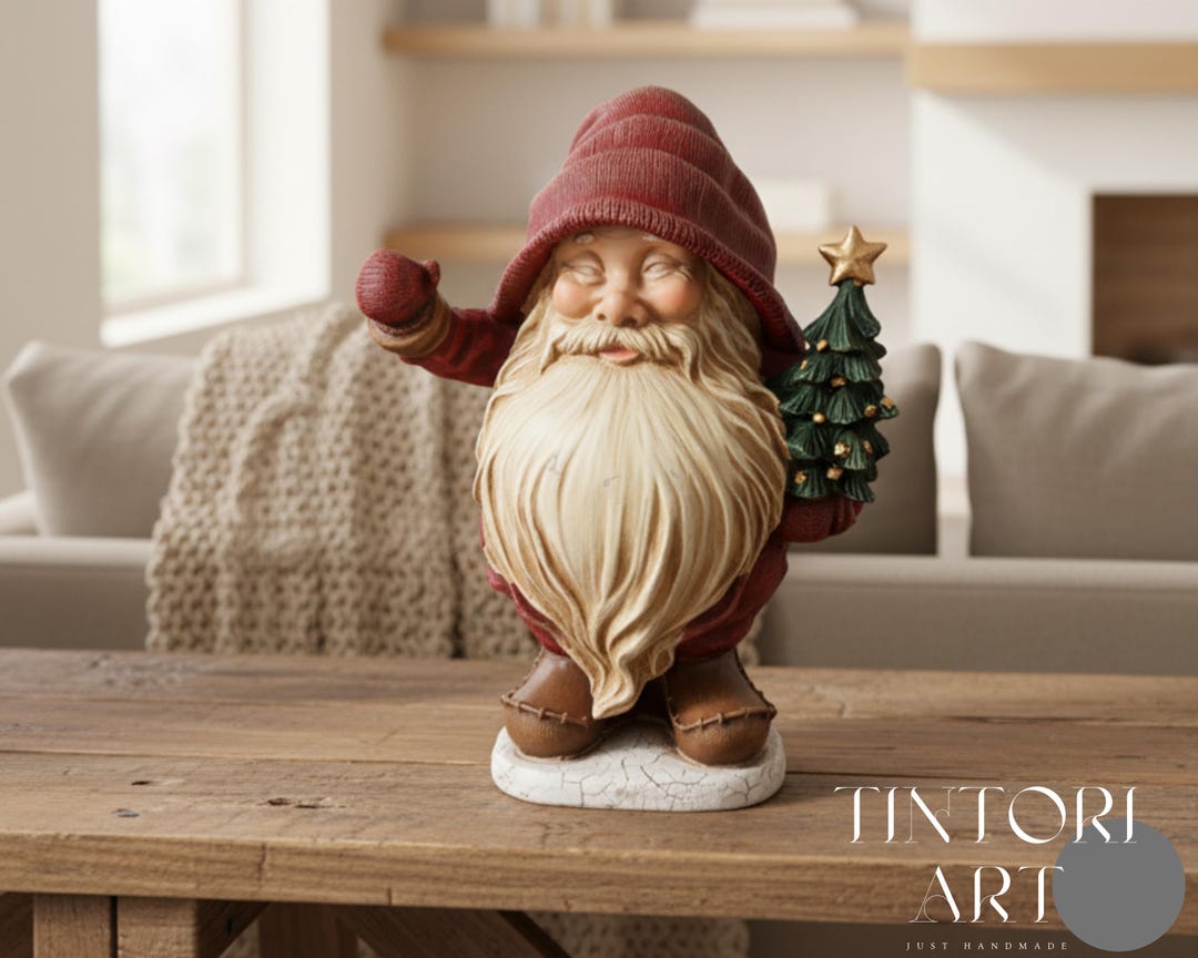 Handmade Santa Claus With Christmas Tree – Detailed Hand Painted ...