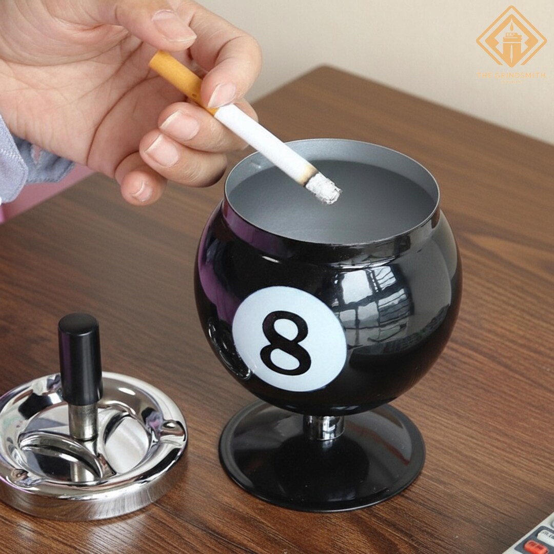 Billiard Ball Ashtray With Lid | Metal 8-ball Design for Office, Bar ...