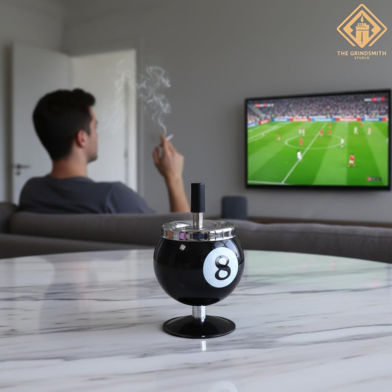 Billiard Ball Ashtray With Lid | Metal 8-ball Design for Office, Bar ...