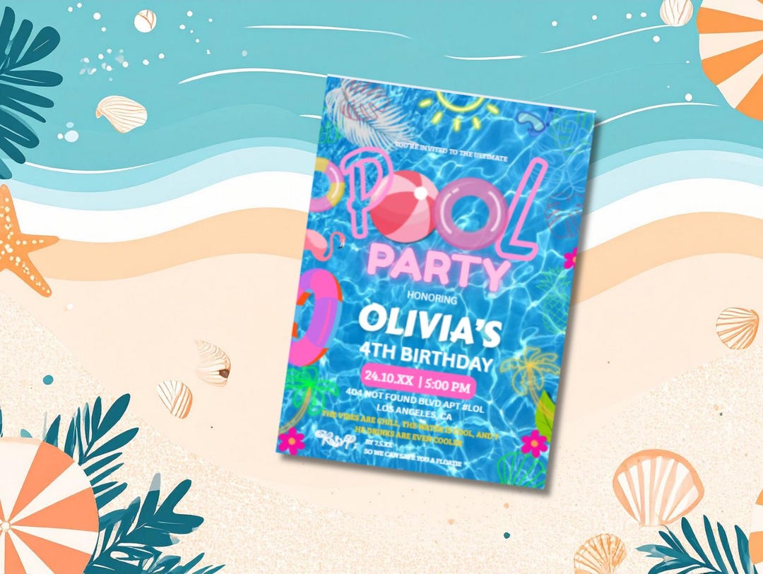 Pink Pool Party Invitation: Editable Birthday Invite (digital Download ...