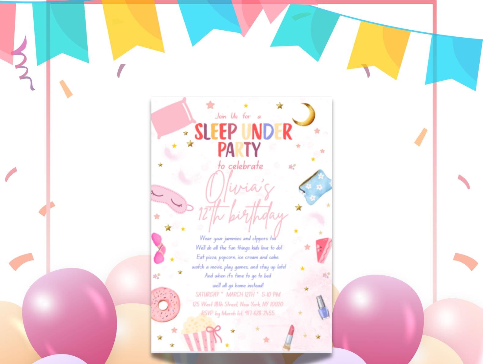 Sleep Under Birthday Invitation Template, Editable Digital Party ...