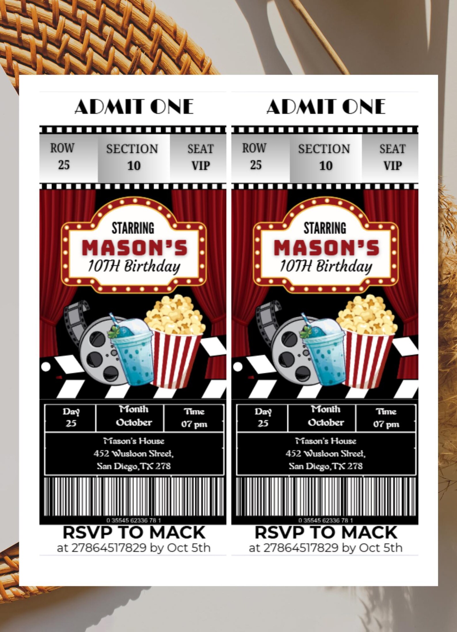 Movie Ticket Birthday Invitation: Cinema Party Theme (digital Download ...