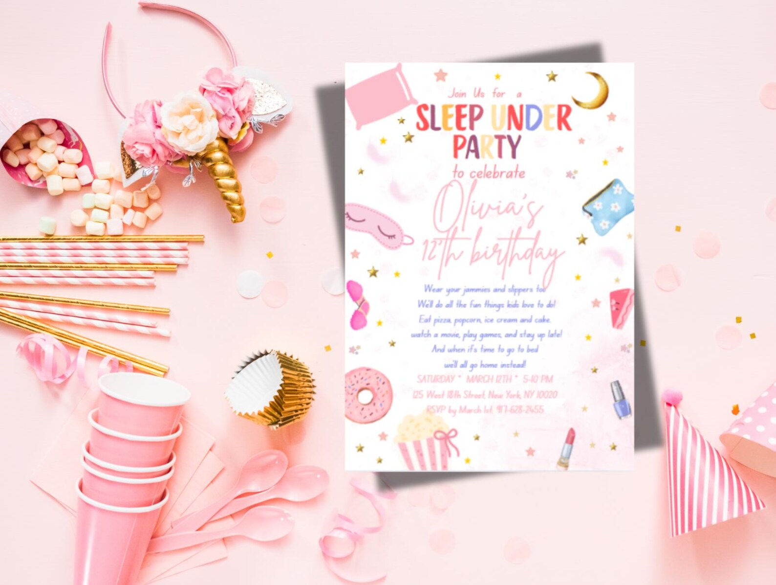 Sleep Under Birthday Invitation Template, Editable Digital Party ...