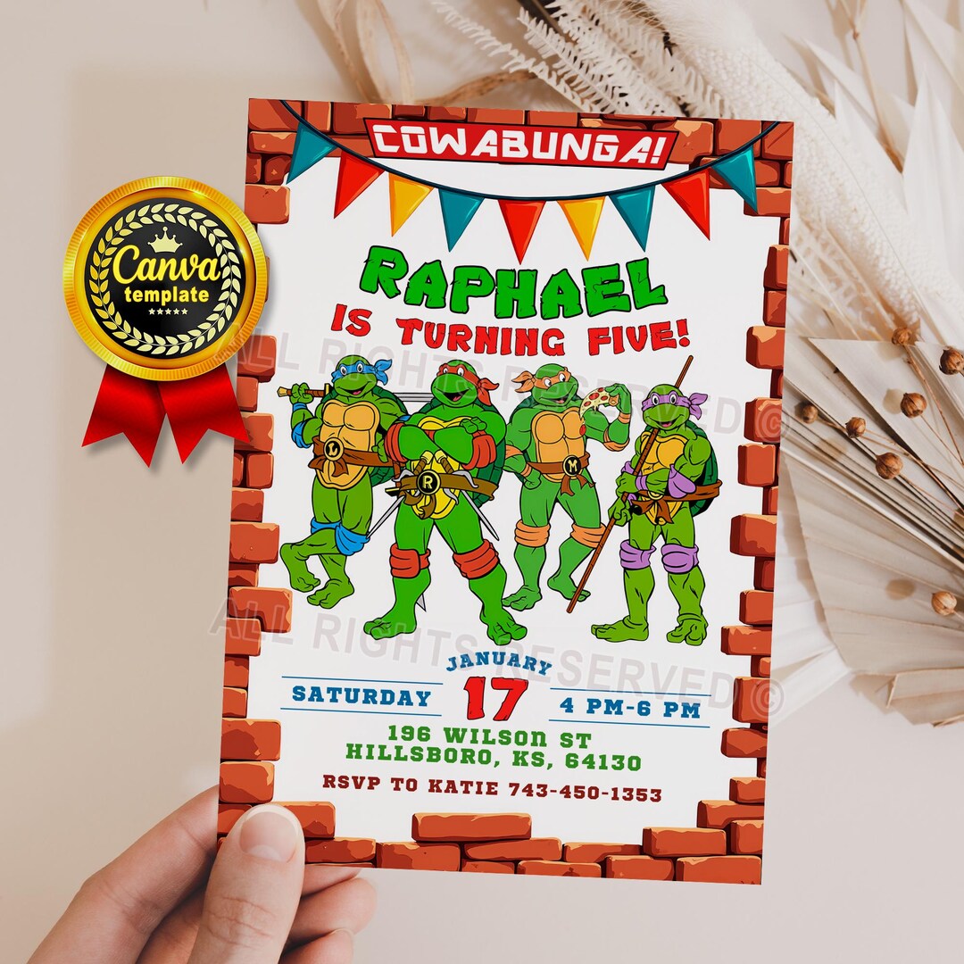 Ninja Turtles Birthday Invitation – Editable Canva Template | Printable ...