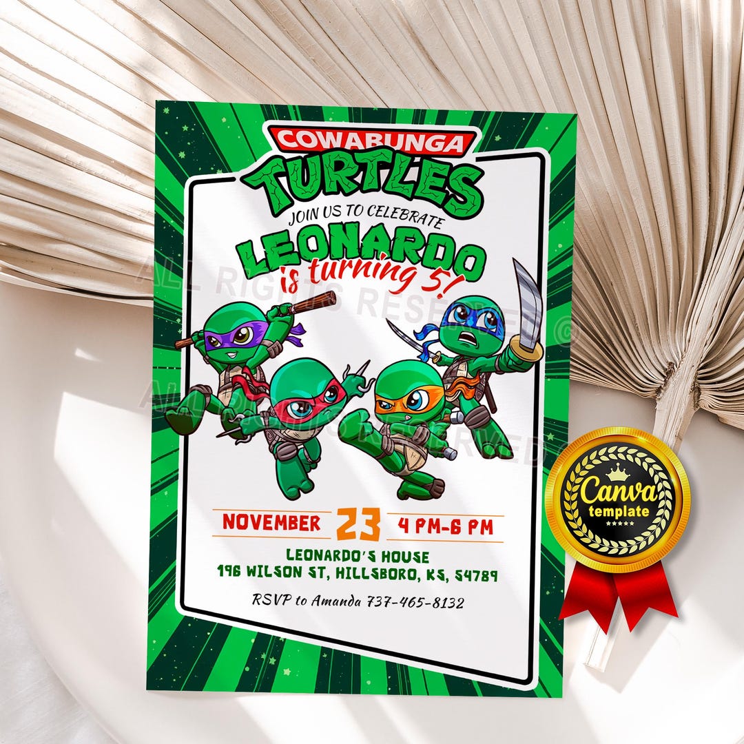 TMNT Invitation – Editable Canva Birthday Template | Printable ...