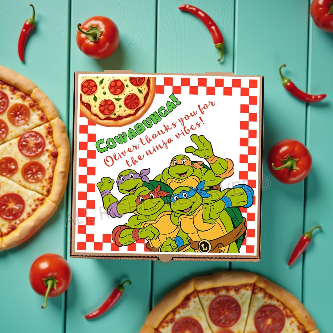Ninja Turtles Pizza Favor Box Label – Printable Sticker Template for a ...