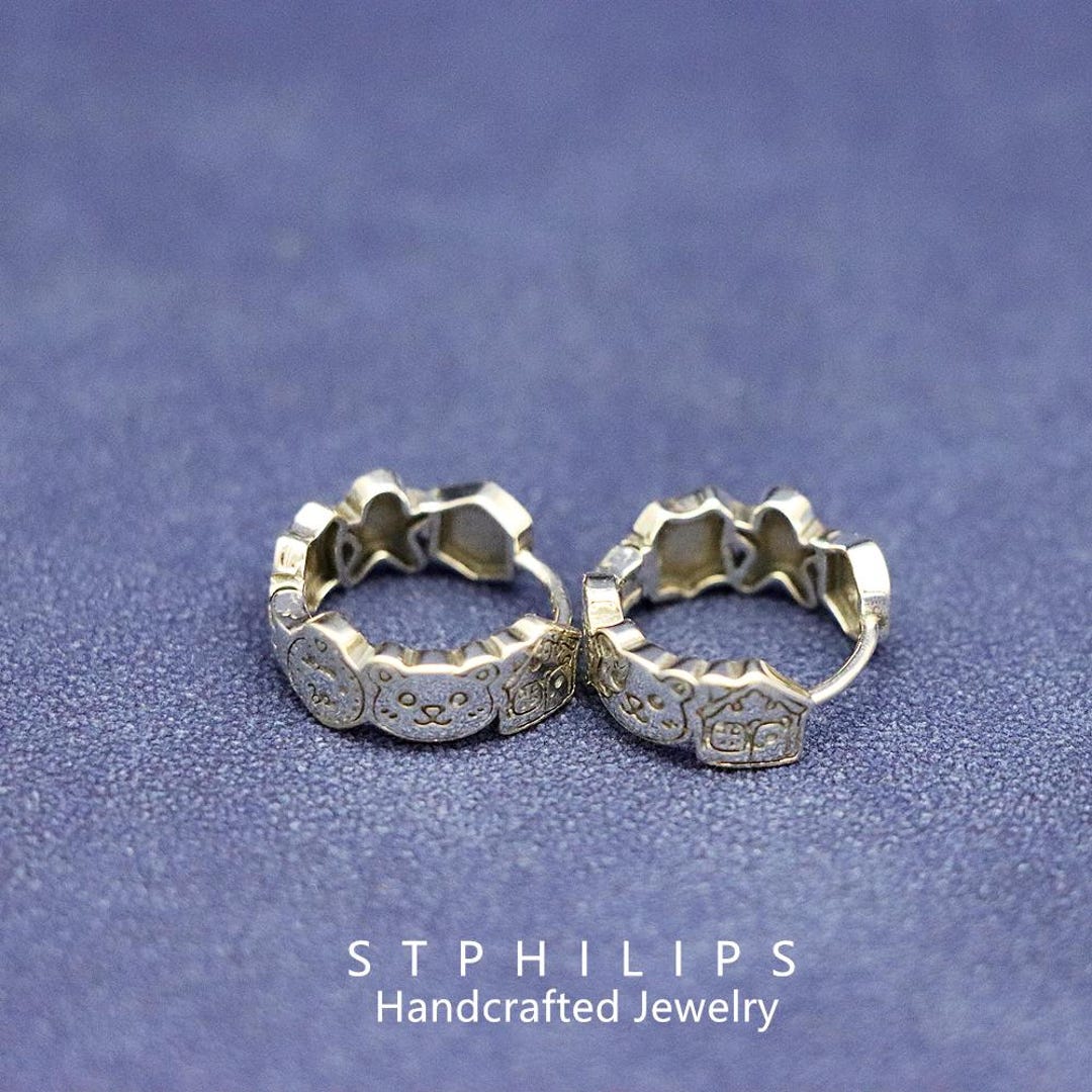 Gingerbread Man Series, Cartoon Bear Ear Cuffs, Cute Silver Earrings ...