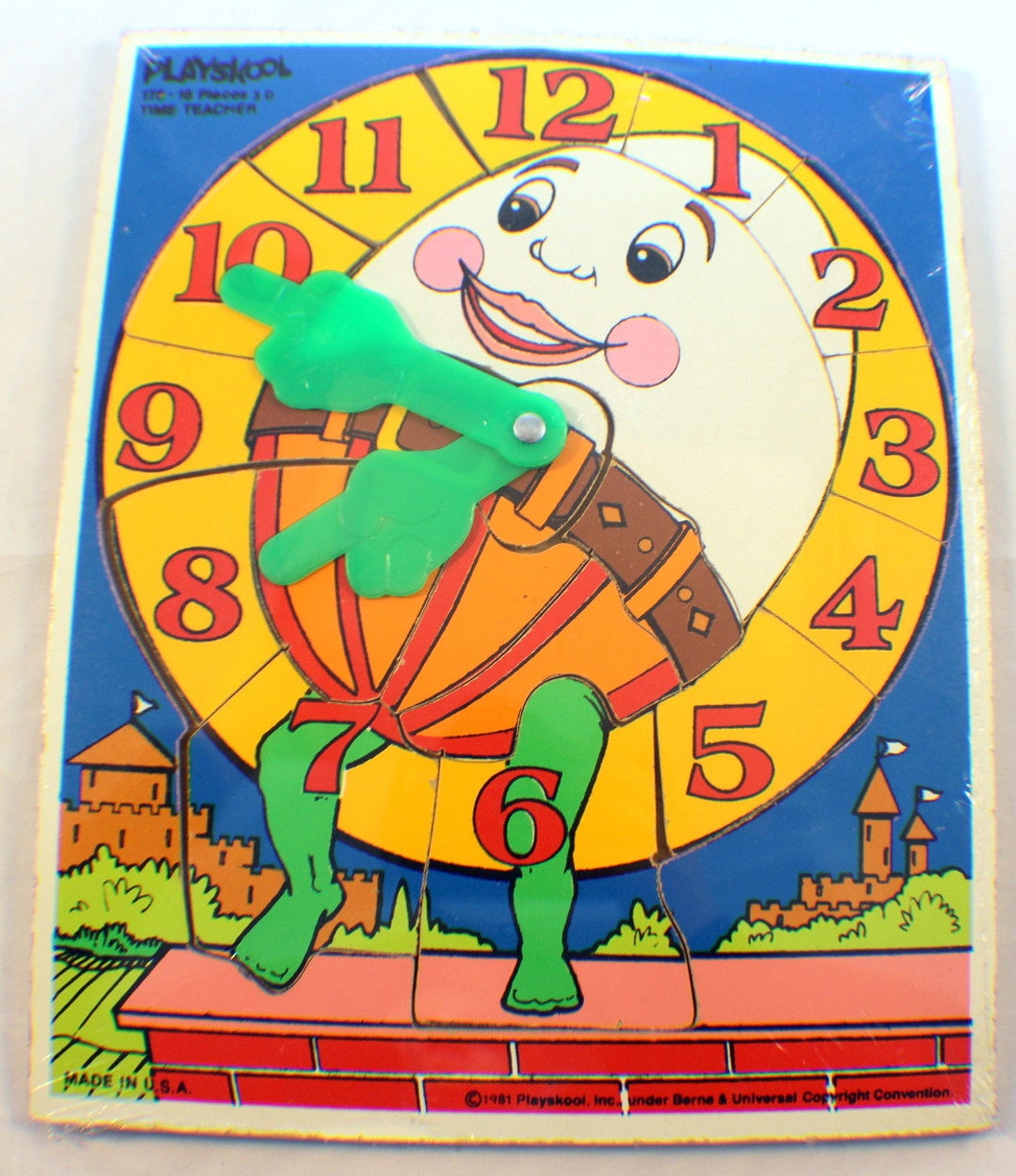 Playskool Vintage Wooden Puzzle Telling Time Teacher Clock 1981 Humpty ...