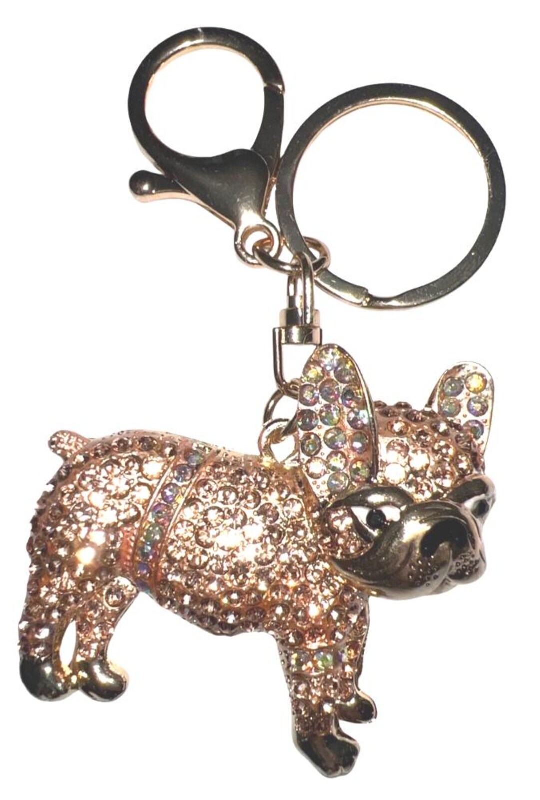 Frenchie Puppy Dog Bling Rhinestones Gold-tone Key Chain Fob Purse ...