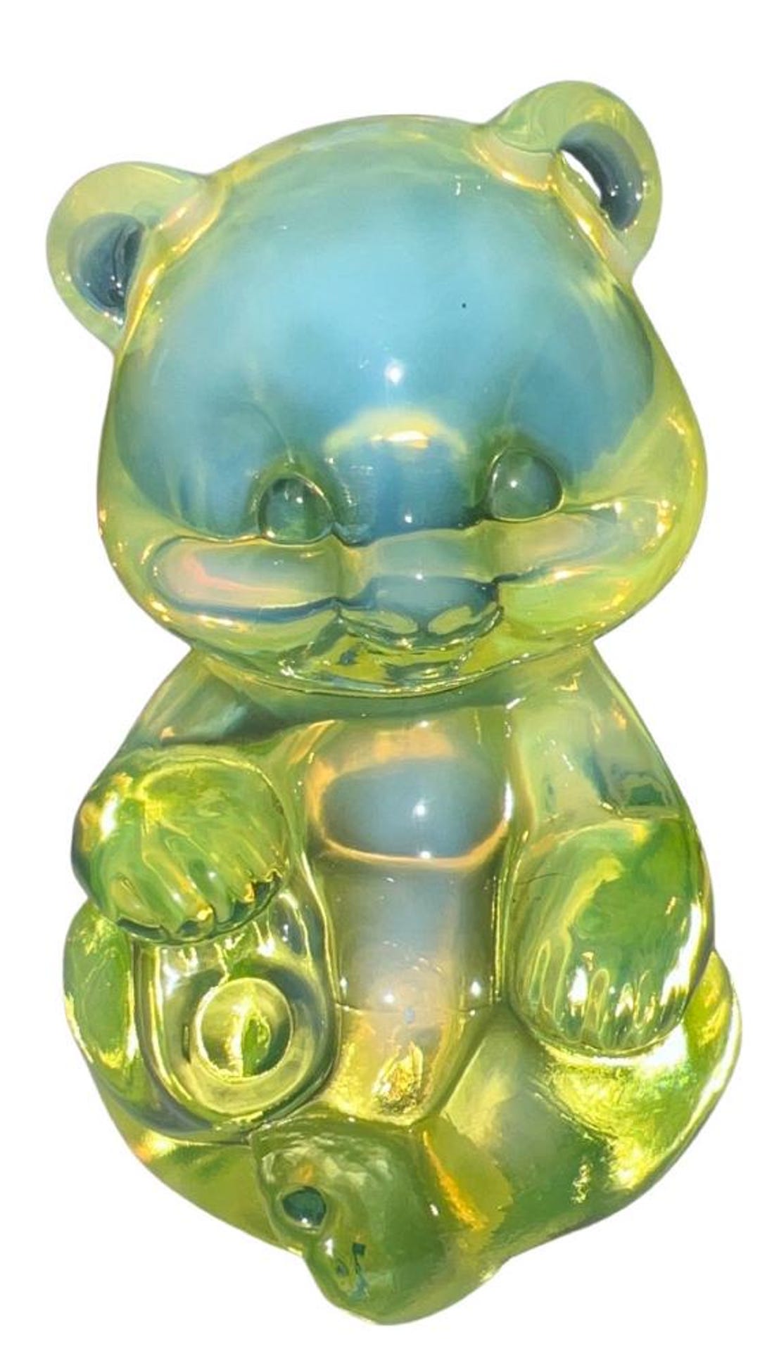 Vintage Fenton 3.5" Translucent Yellow Vaseline Glass Teddy Bear With ...