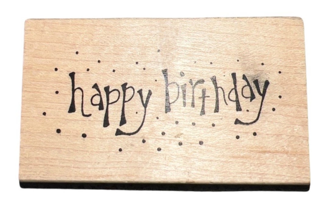 Inky Antics Happy Birthdat With Confetti Words Writing Wooden Rubber ...