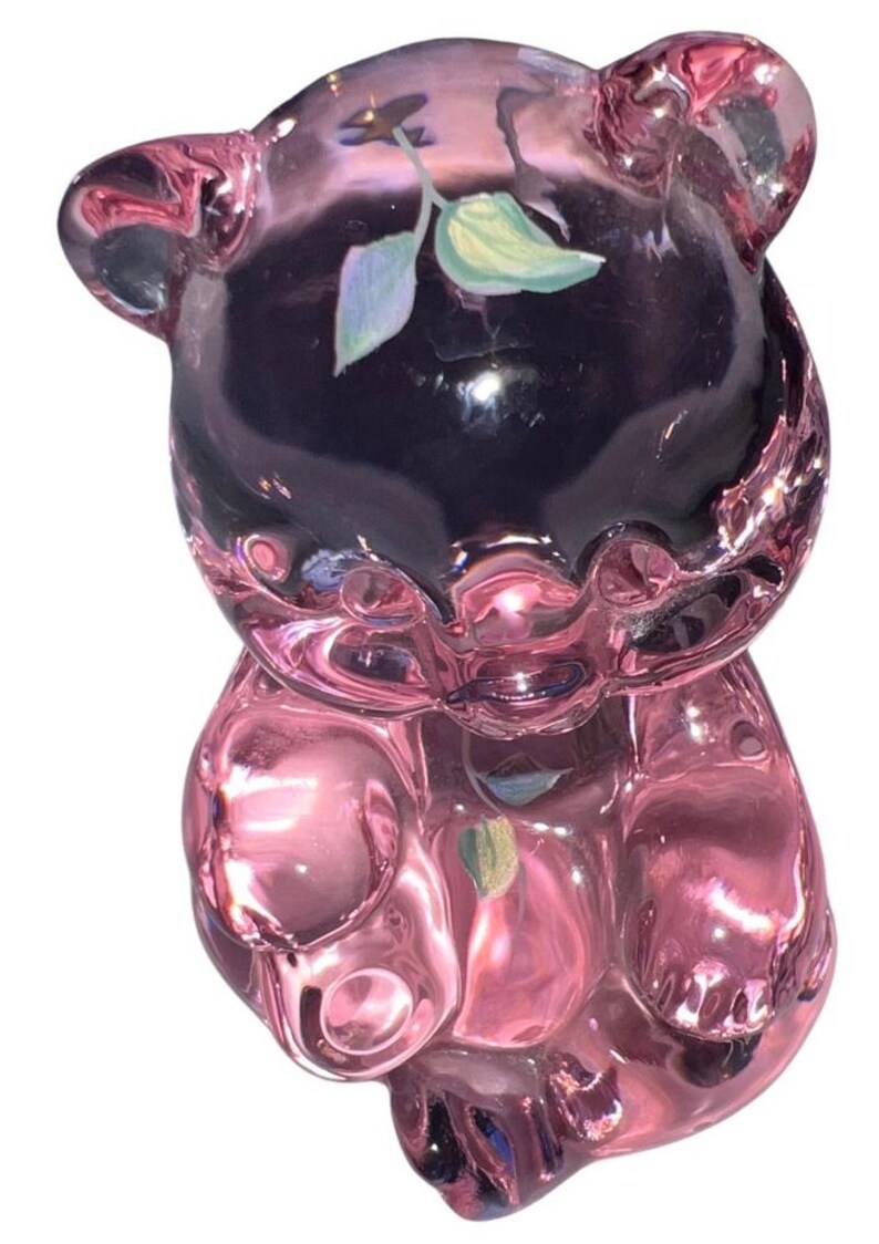 Vintage Fenton 3.5" Translucent Ice Rose Pink Hand Painted Teddy Bear ...