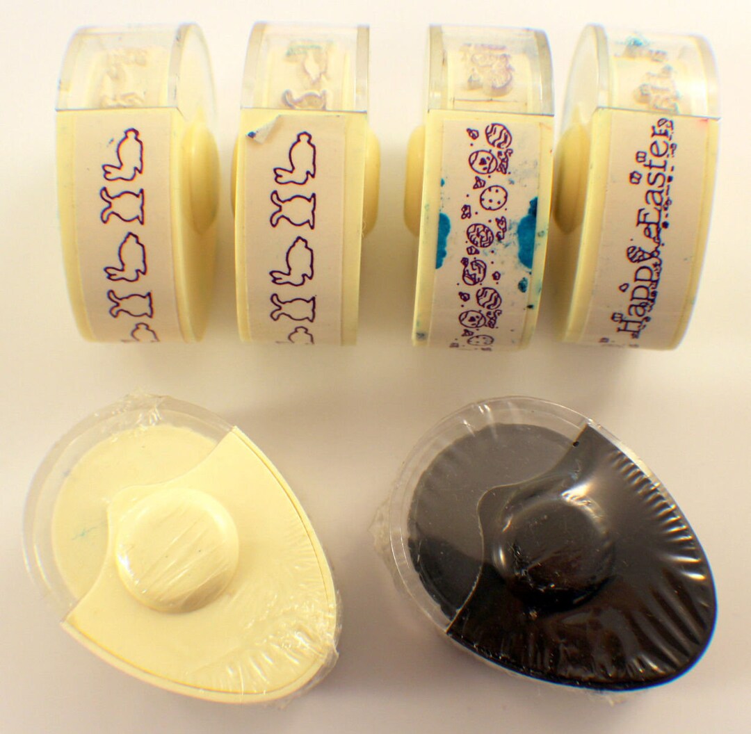 Kid's Rubber Roller Stamp Wheel Happy Easter and Halloween Bunnies Eggs ...