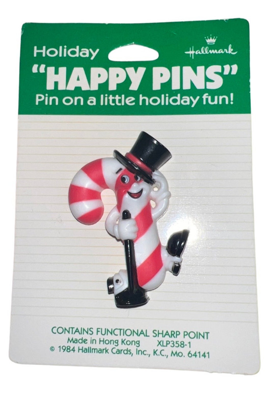 Hallmark Dancing Candy Cane With Top Hat Brooch or Lapel Pin on Card - Etsy