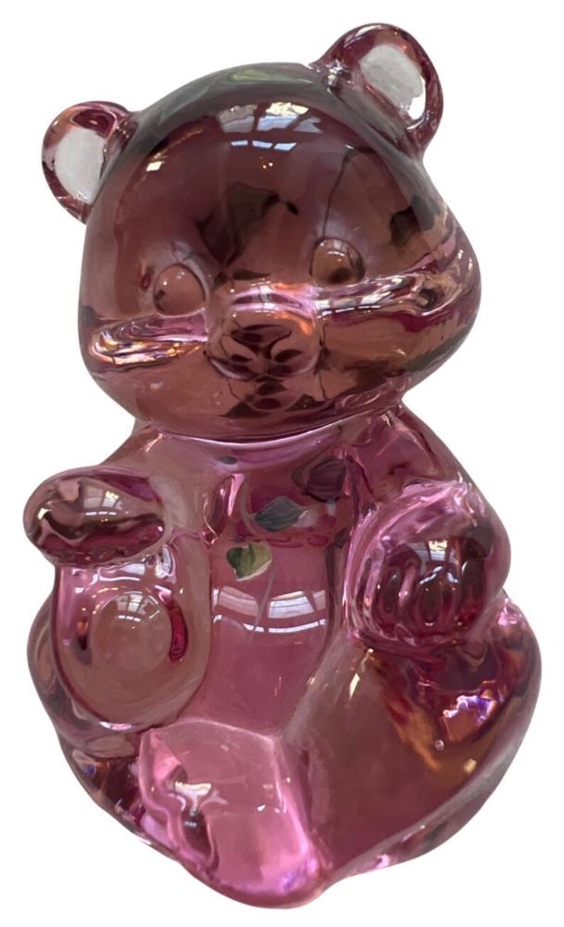 Vintage Fenton 3.5" Translucent Ice Rose Pink Hand Painted Teddy Bear ...