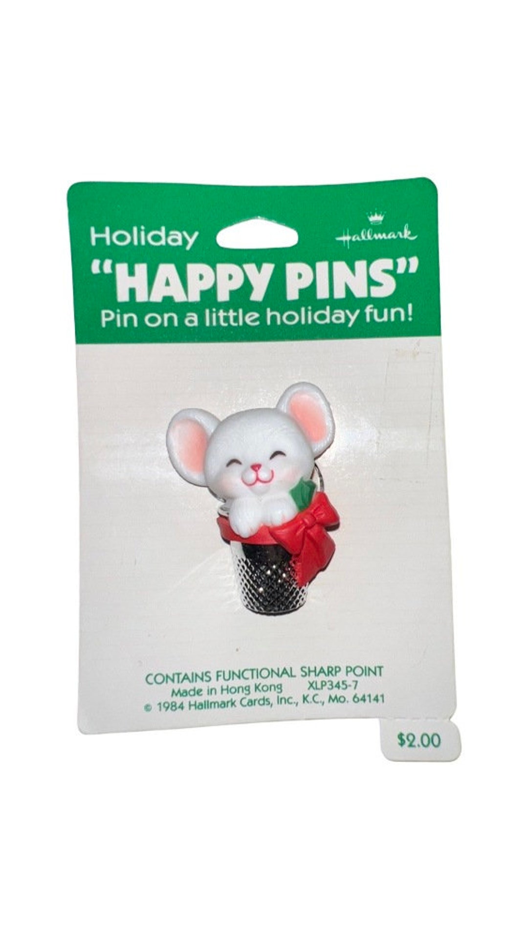 Hallmark Pin Mouse in A Thimble Happy Holiday Pins Mint on Card 1984 - Etsy