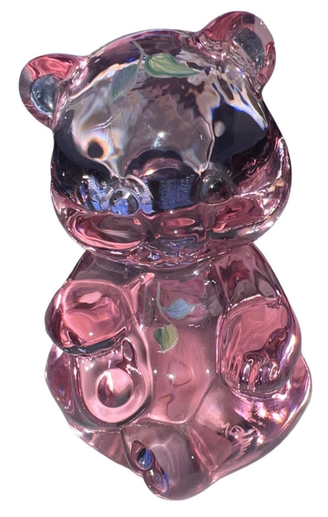 Vintage Fenton 3.5 Translucent Ice Rose Pink Hand Painted Teddy Bear ...