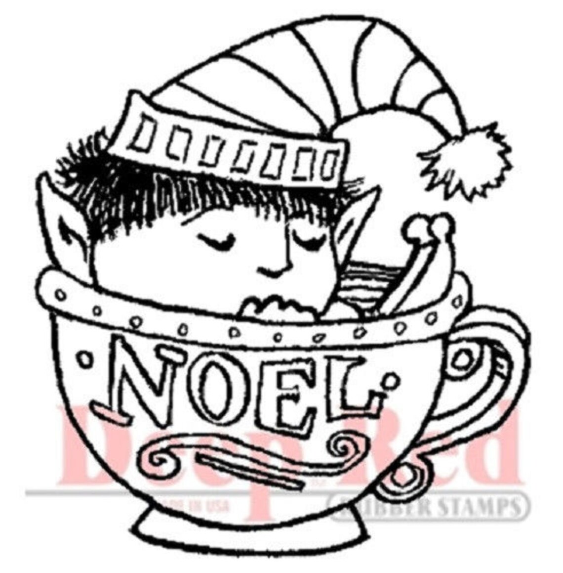 Deep Red Rubber Stamp Noel Elf in a Holiday Egg Nog Cup - Etsy