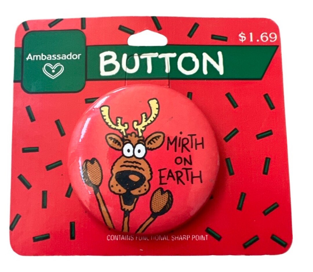 Mirth on Earth Reindeer Cartoon Character Lapel Button Pin - Etsy