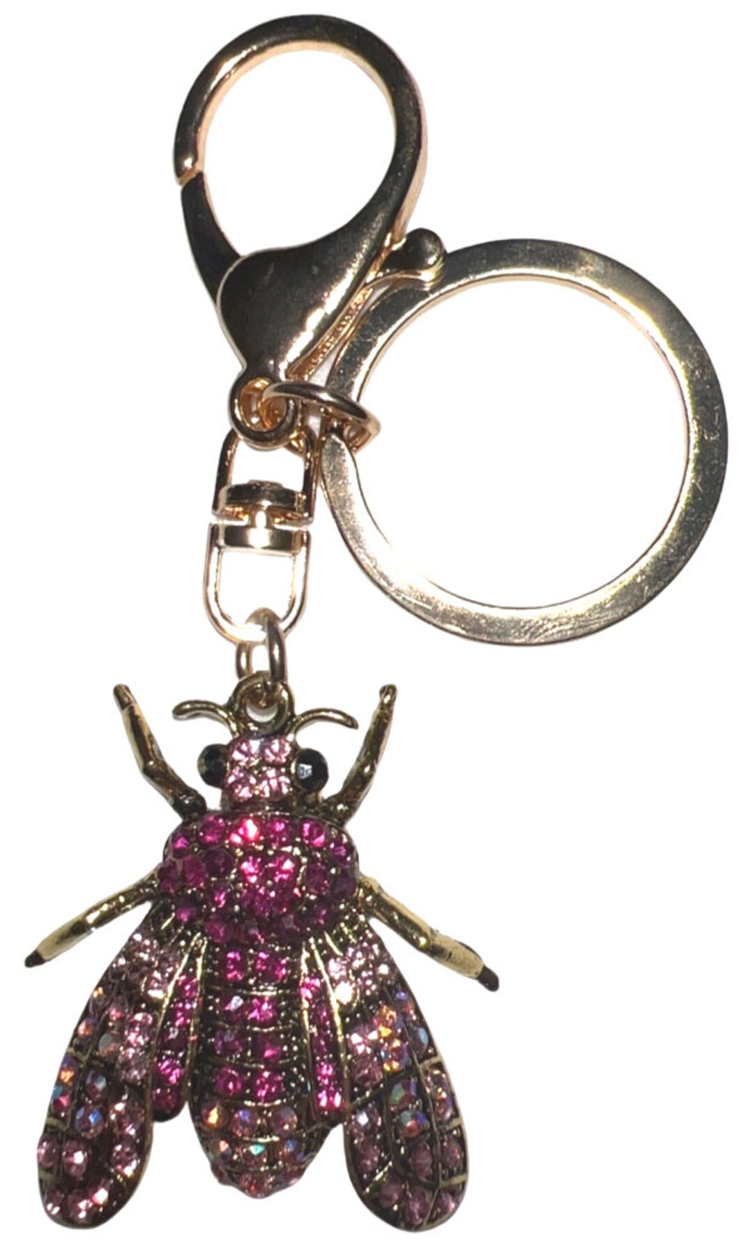 Pink Bumble Bee Bling Rhinestones Gold-tone Key Chain Fob Purse Charm ...