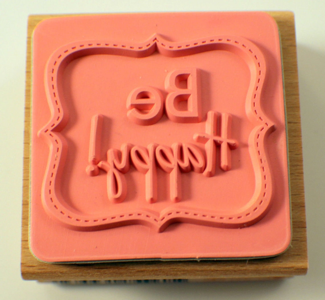 Be Happy Words Writing Frame Hampton Art Studio G Wooden Rubber Stamp ...