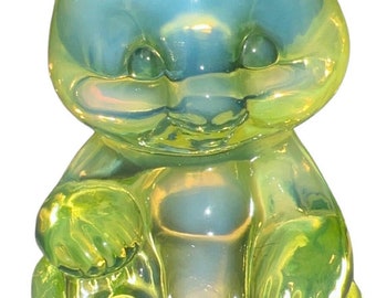 Vintage Fenton 3.5 Topaz Yellow Vaseline Glass Teddy Bear With Label - Etsy