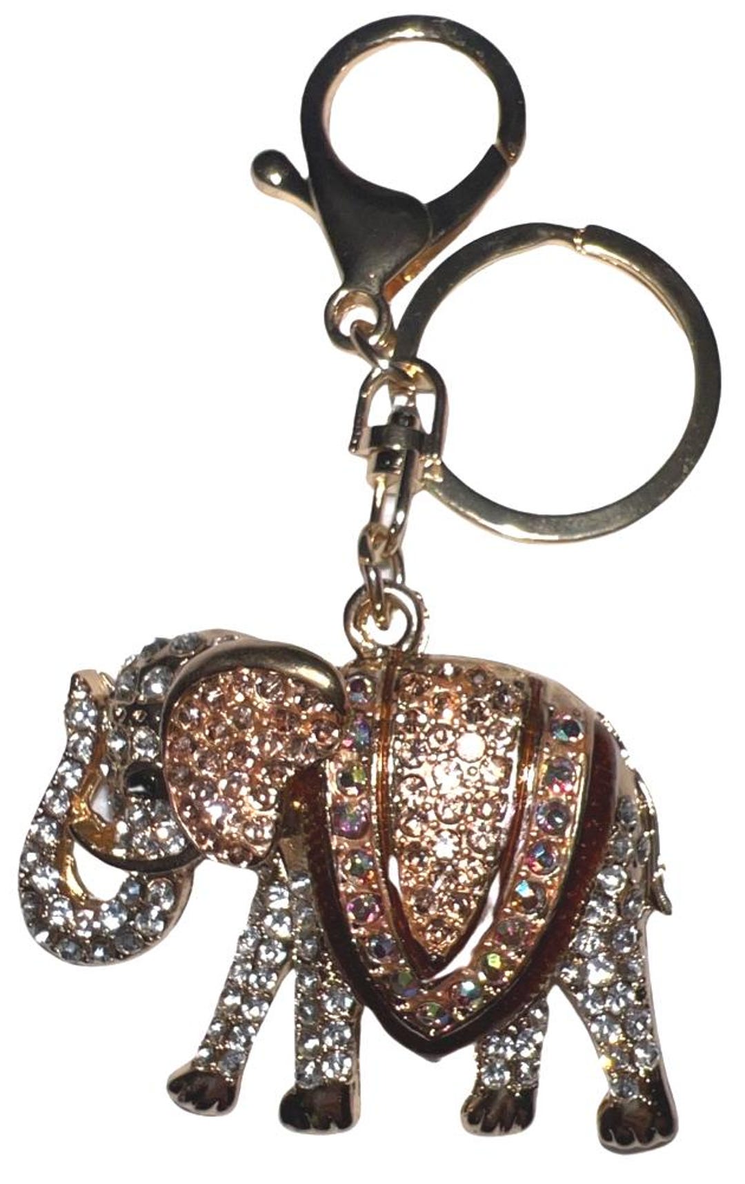 Gold Tone Lucky Elephant Bling Rhinestones Key Chain Fob Purse Charm ...