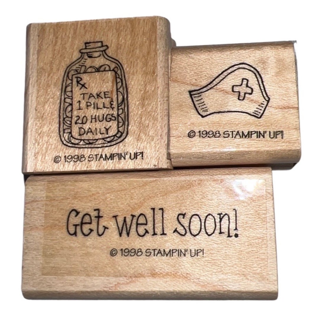 Stampin Up Lot of 3 Get Well Nurses Hat Medicine Bottle Wooden Rubber ...