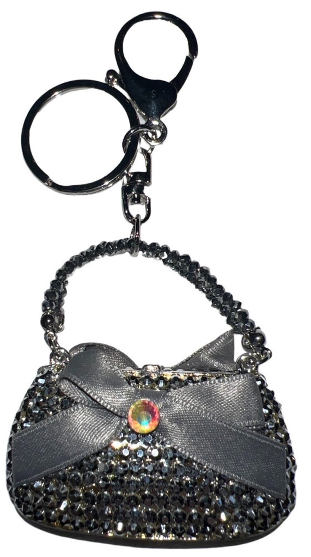 Gray Grey Purse With Bling Rhinestones Key Chain Fob Purse Charm New - Etsy