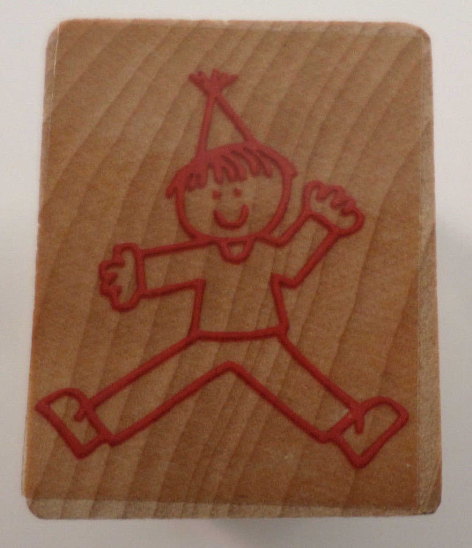 Stick Figure Happy Birthday Boy Party Hat Celebration Wooden Rubber ...