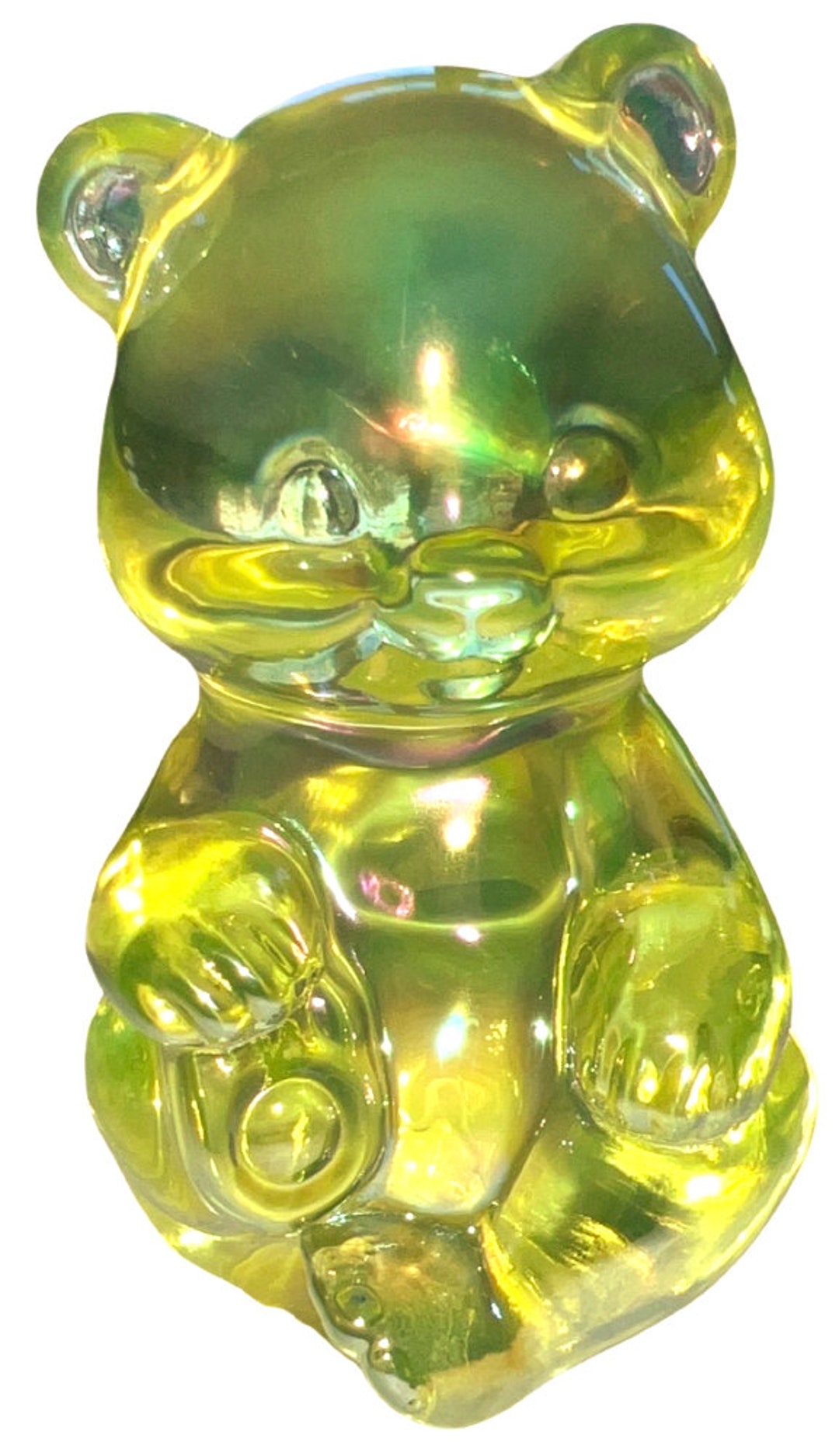 Vintage Fenton 3.5 Rare Translucent Yellow Vaseline Glass Teddy Bear ...